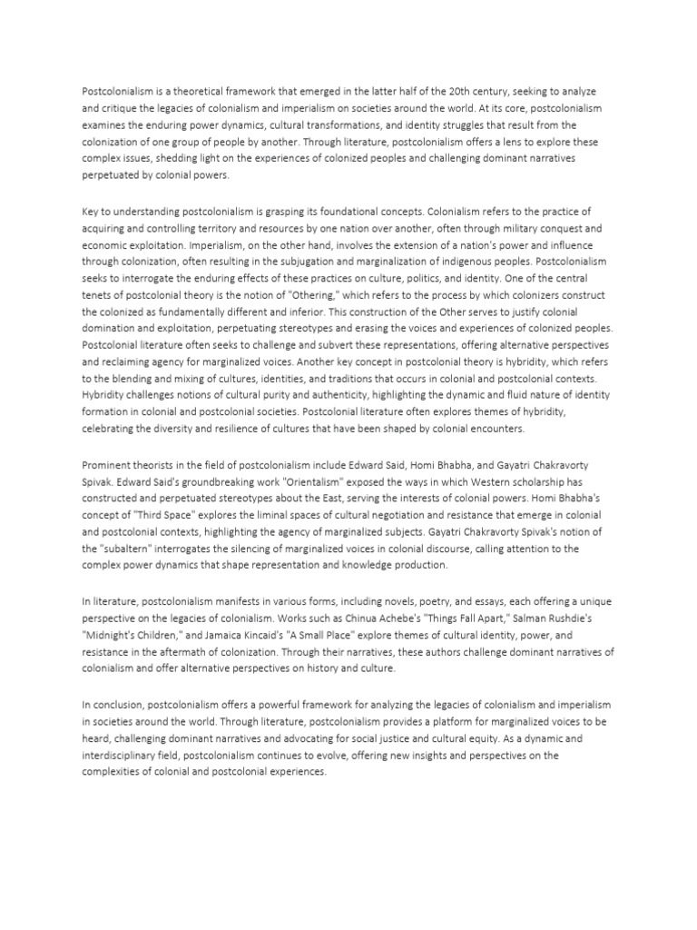 Understanding Postcolonialism | PDF | Postcolonialism | Colonialism