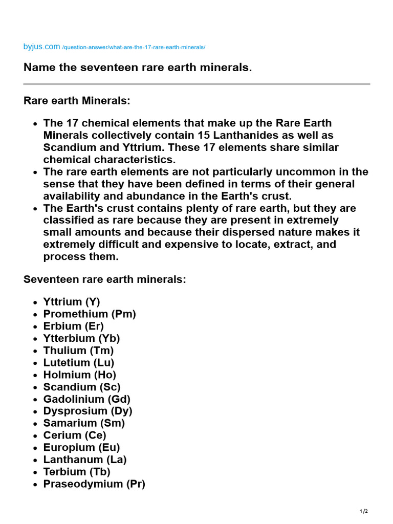 Name The Seventeen Rare Earth Minerals | PDF