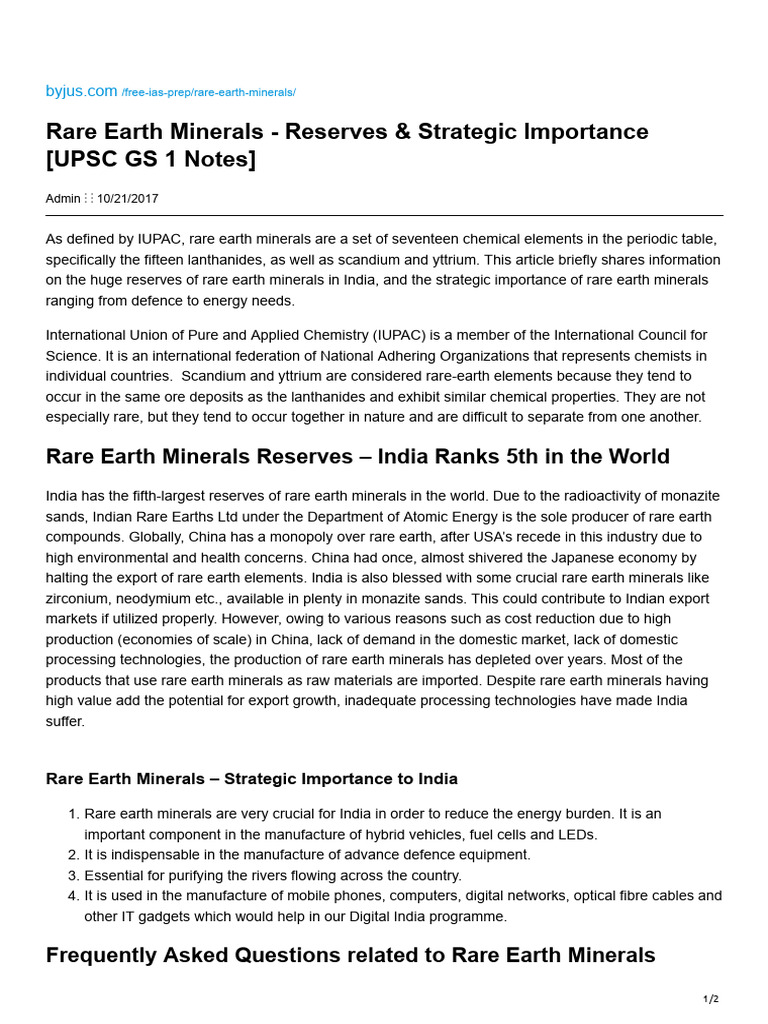 byjus.com-Rare Earth Minerals - Reserves Strategic Importance UPSC GS 1 ...