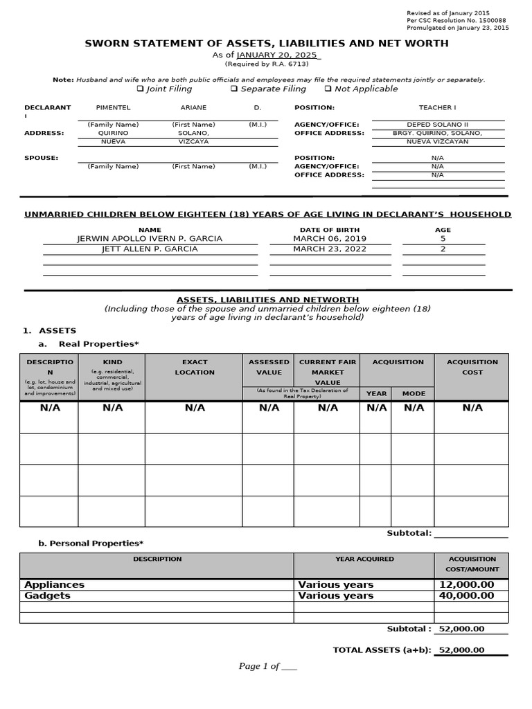 2015-SALN-Form | PDF | Business Economics | Business