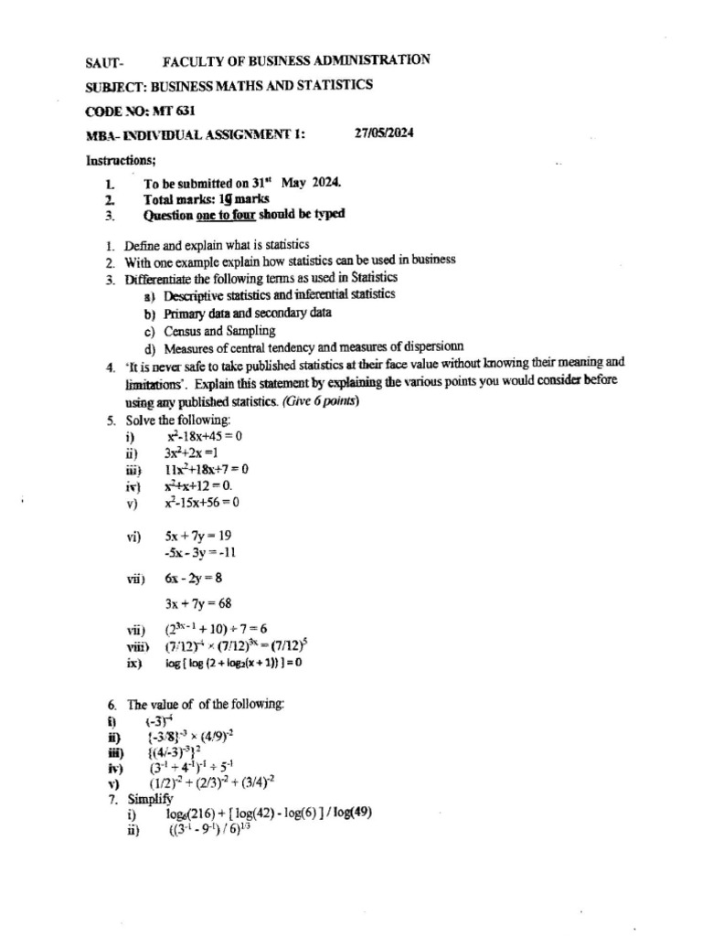 Business Mathematics Test | PDF