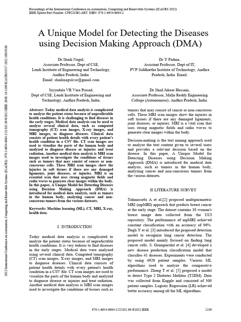 A Unique Model For Detecting The Diseases Using Decision Making ...