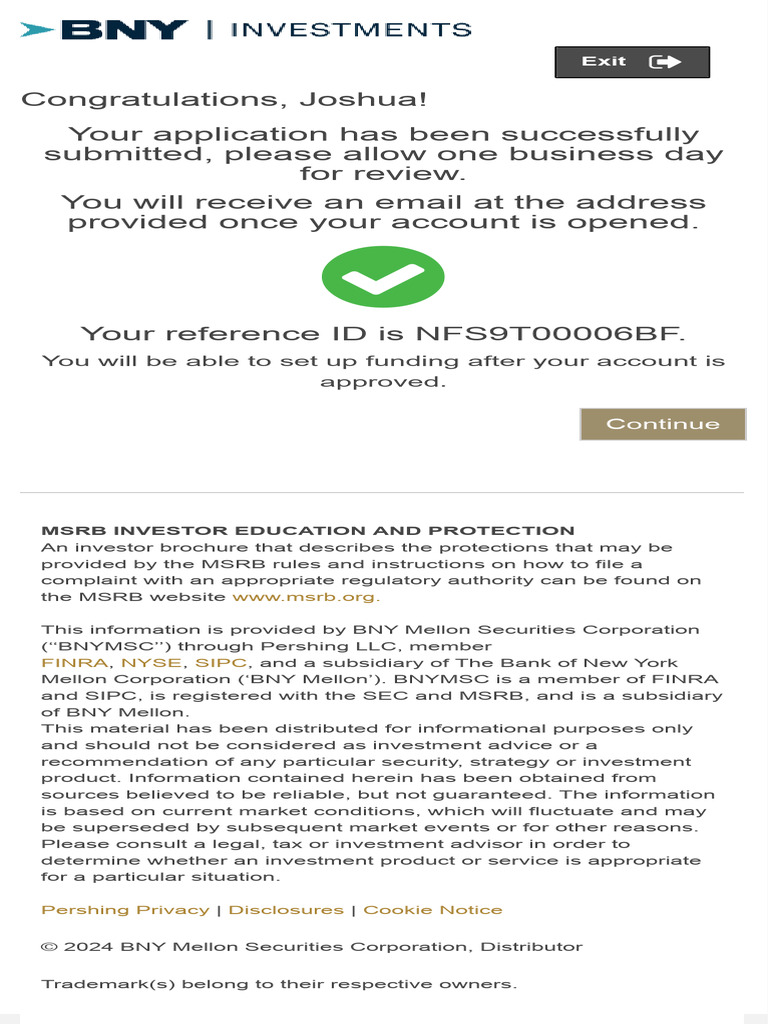 BNY Mellon Brokerage Account - Congratulations | PDF