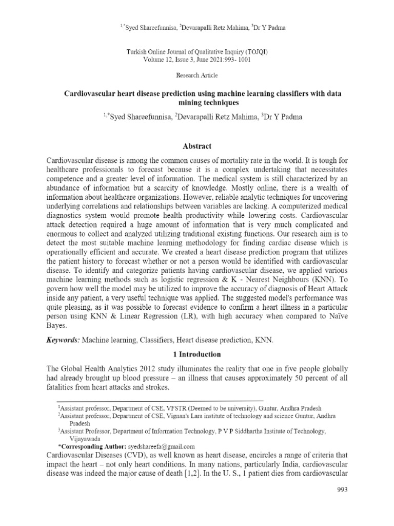 View of Cardiovascular Heart Disease Prediction Using Machine Learning ...