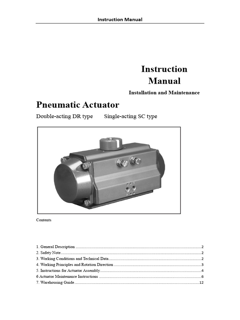 Pneumatic Actuator Installation Manual | PDF | Valve | Actuator