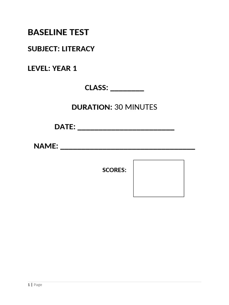 Year 1 Literacy BASELINE TEST | PDF | Language Mechanics | Syntax