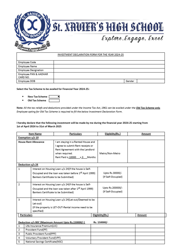Investment Declaration Form | PDF | Tax Exemption | Taxation