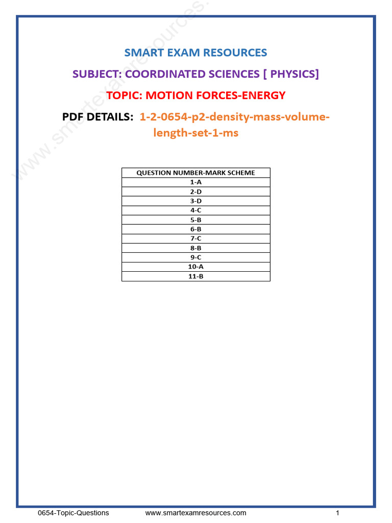 1.2 0654 P2 Density Mass Volume Length Set 1 Ms | PDF