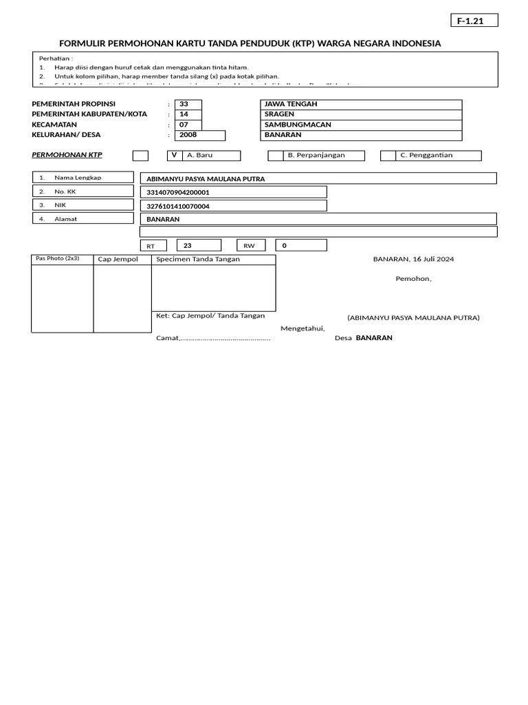 Form KTP Manual | PDF