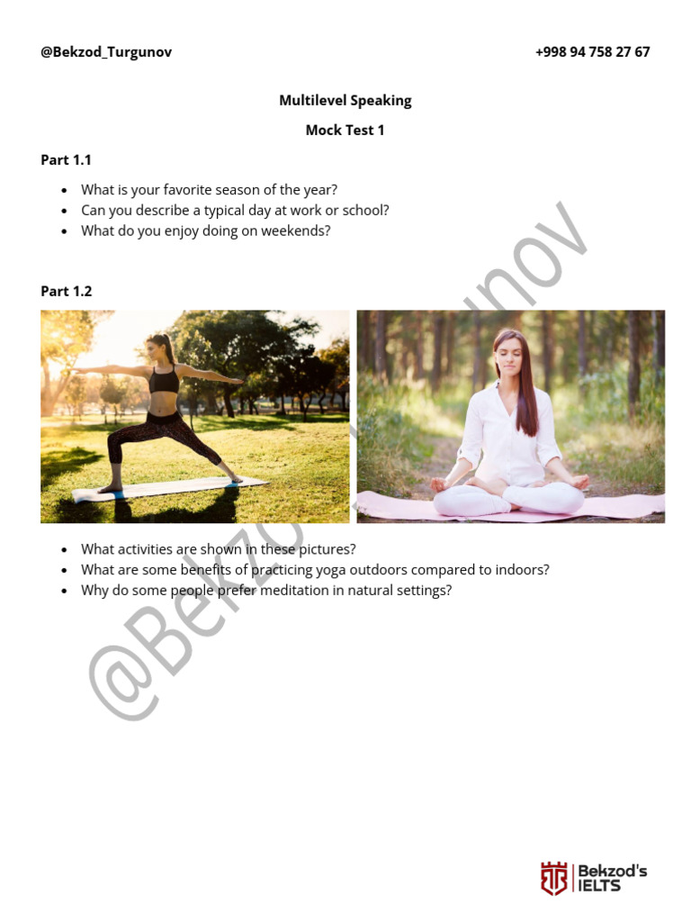 Multilevel Speaking Practice 2 | PDF | Public Transport | Meditation