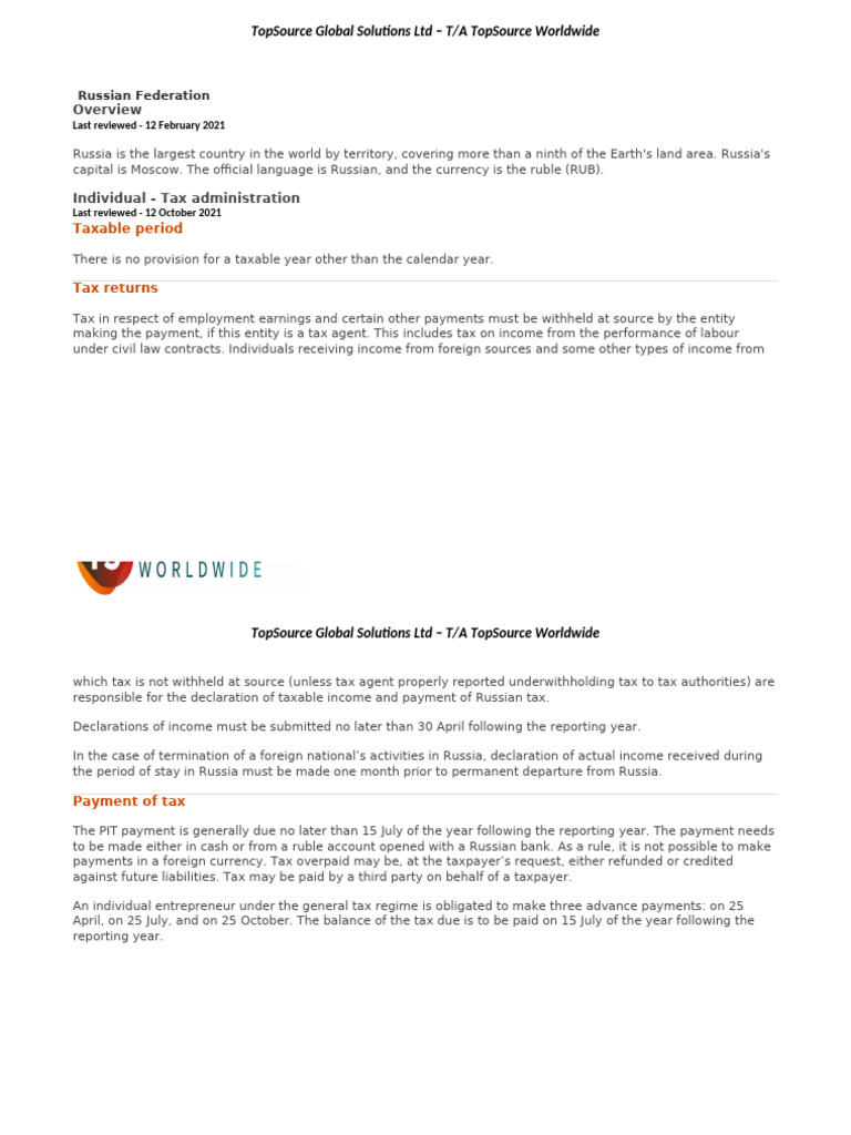 Russia | PDF | Tax Deduction | Taxes