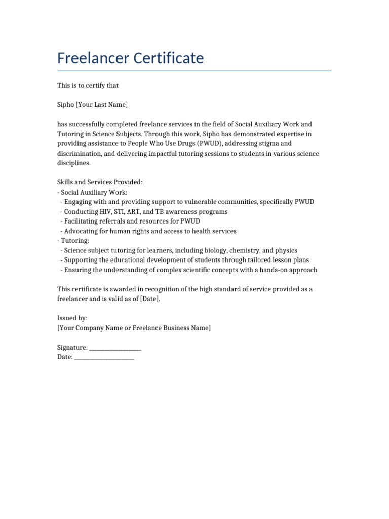 Freelancer Certificate 1 | PDF