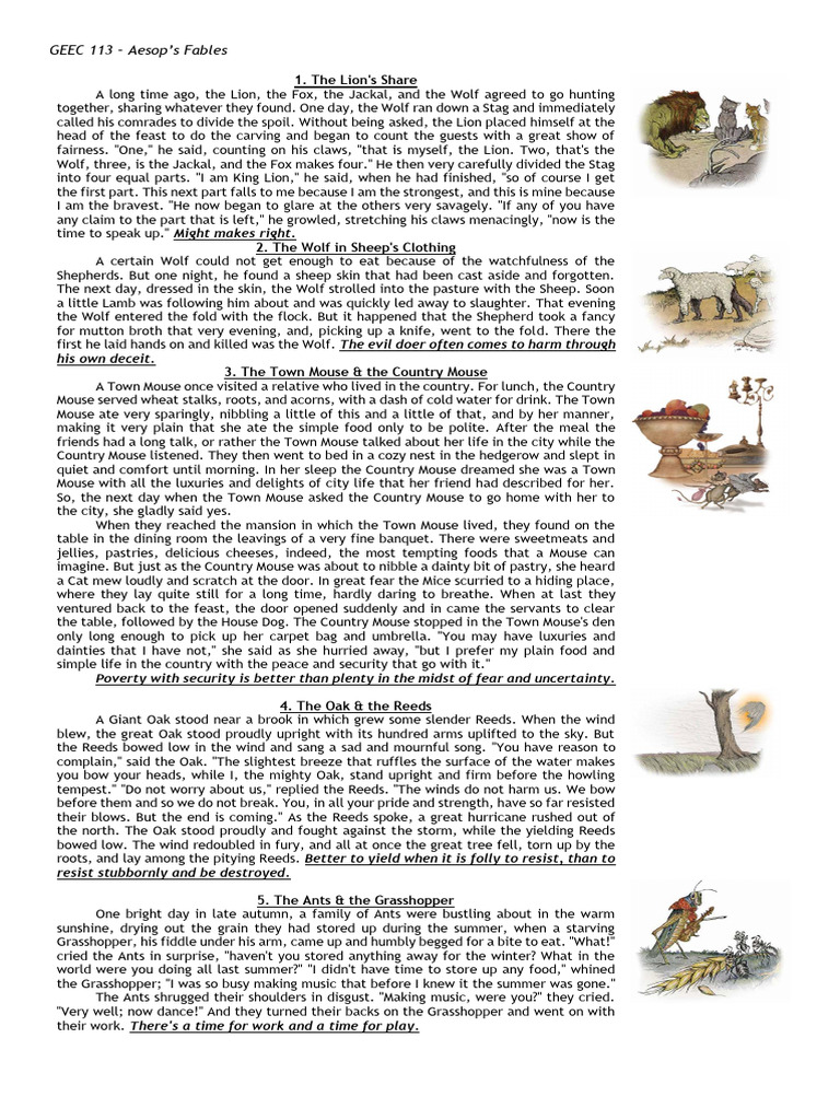 Aesops Fables Texts | PDF