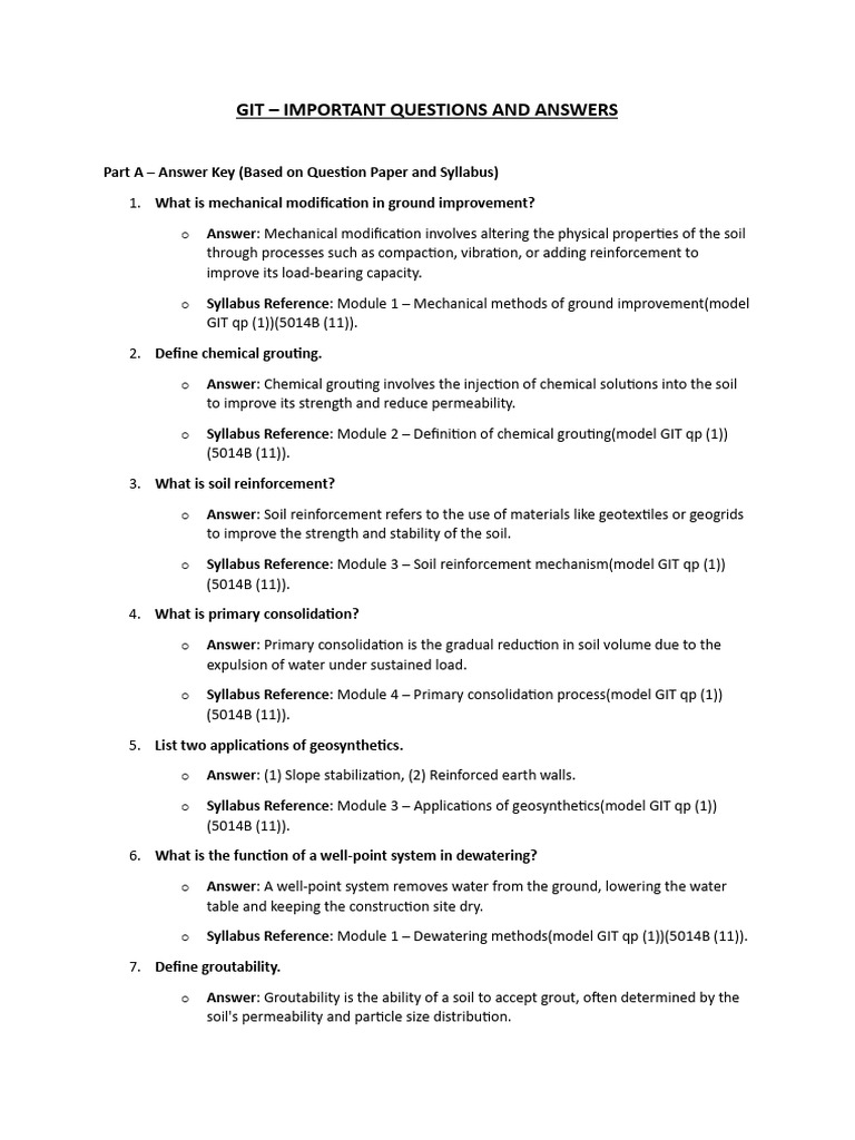 GIT Model IMPORTANT QUESTIONS AND ANSWERS | PDF | Soil | Natural Materials