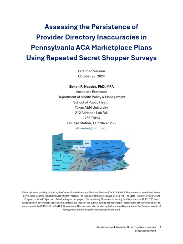 Provider Directory Inaccuracies in PA | PDF | Blue Cross Blue Shield ...