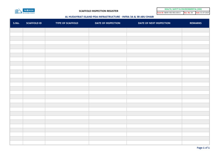 NBHH-HSE-REG-005-A SCAFFLOD INSPECTION REGISTER | PDF