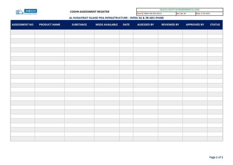 COSHH Register for HSE Professionals | PDF