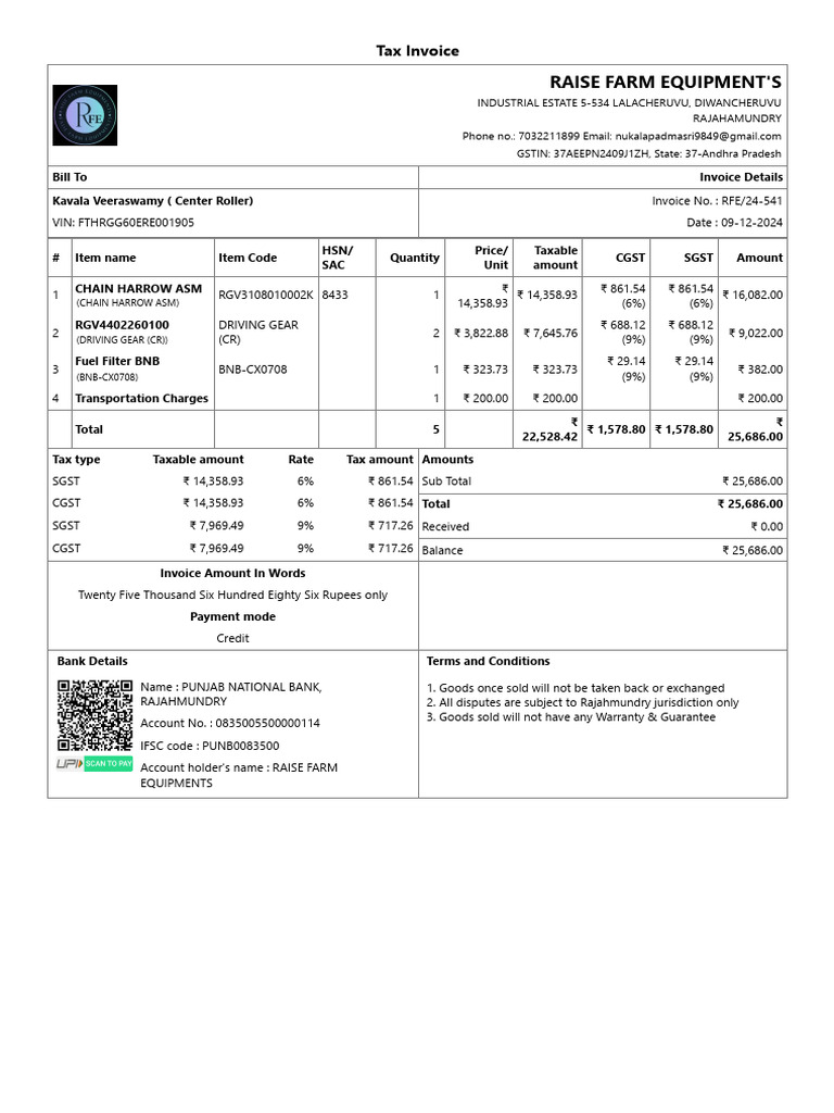 Tax Invoice - RFE 24-541 - 09 - 12 - 24 | PDF | Taxes | Invoice