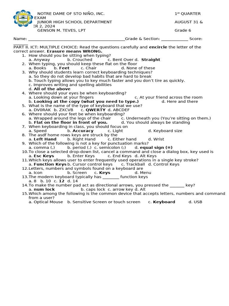 3rd quarter pretest | PDF | Computer Keyboard | Writing Implements