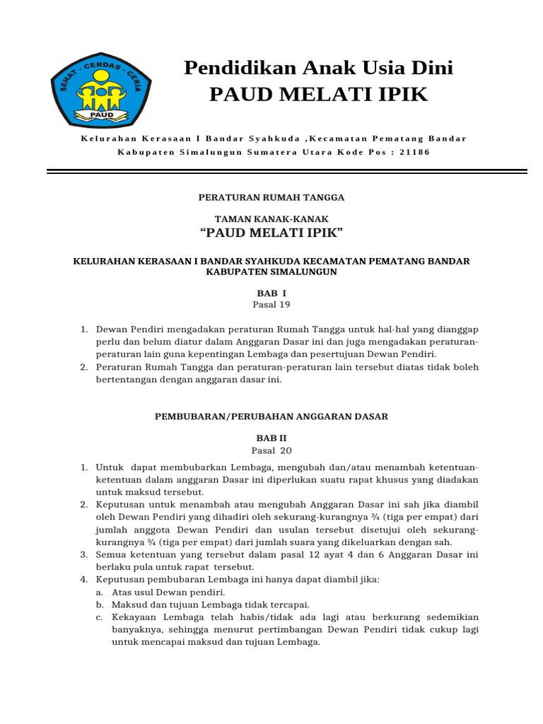 Anggaran Ad-Art - Dan Surat Permohonan Bank Melati Ipik | PDF