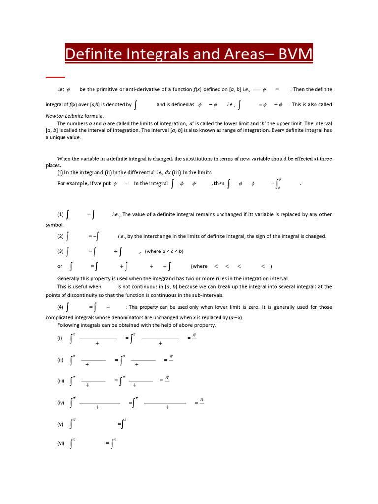 Definite Integrals and Areas | PDF | Integral | Mathematical Relations