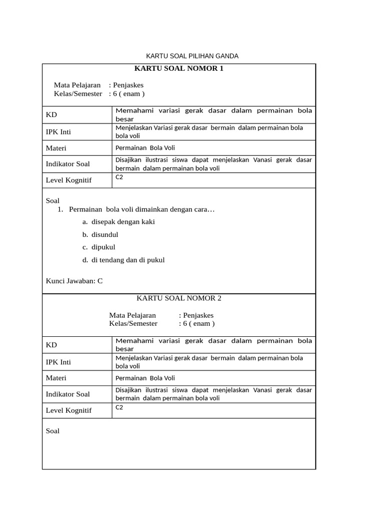 Format Kartu Soal Ujian 2024 | PDF