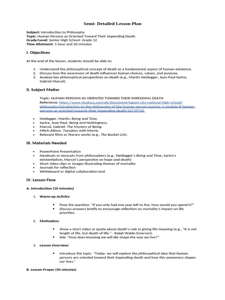 Semi-Detailed Lesson Plan - Intro To Philo - 12 (Module 8) | PDF ...