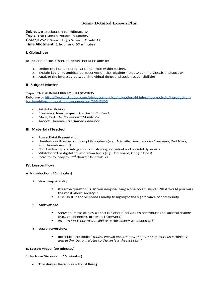Semi - Detailed Lesson Plan - Intro To Philo 12 (Module 7) | PDF | Society | Liberal Arts Education