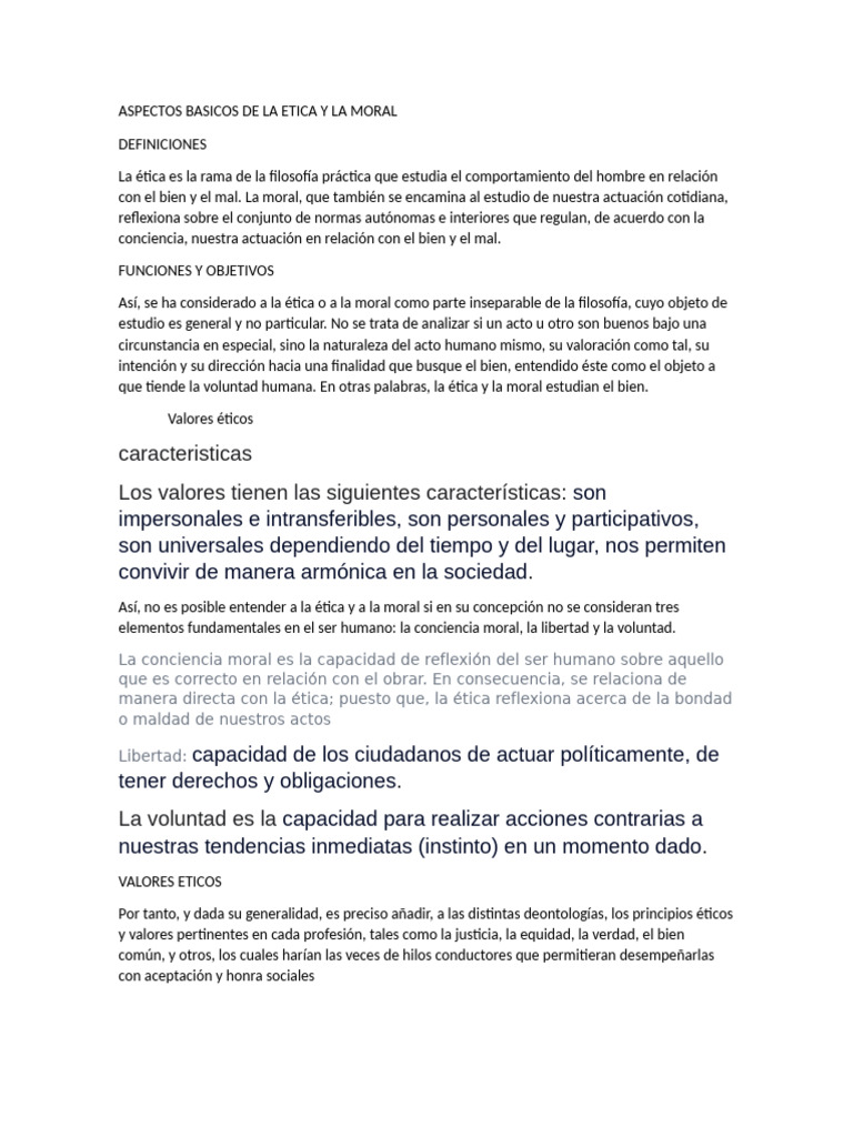 Aspectos Basicos de La Etica y La Moral Ensayo | PDF | Moralidad | Mal