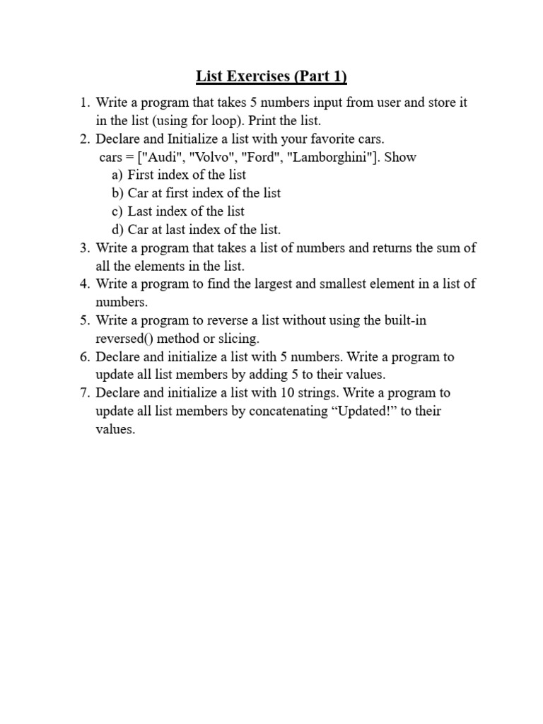 List Exercises (Part1) | PDF