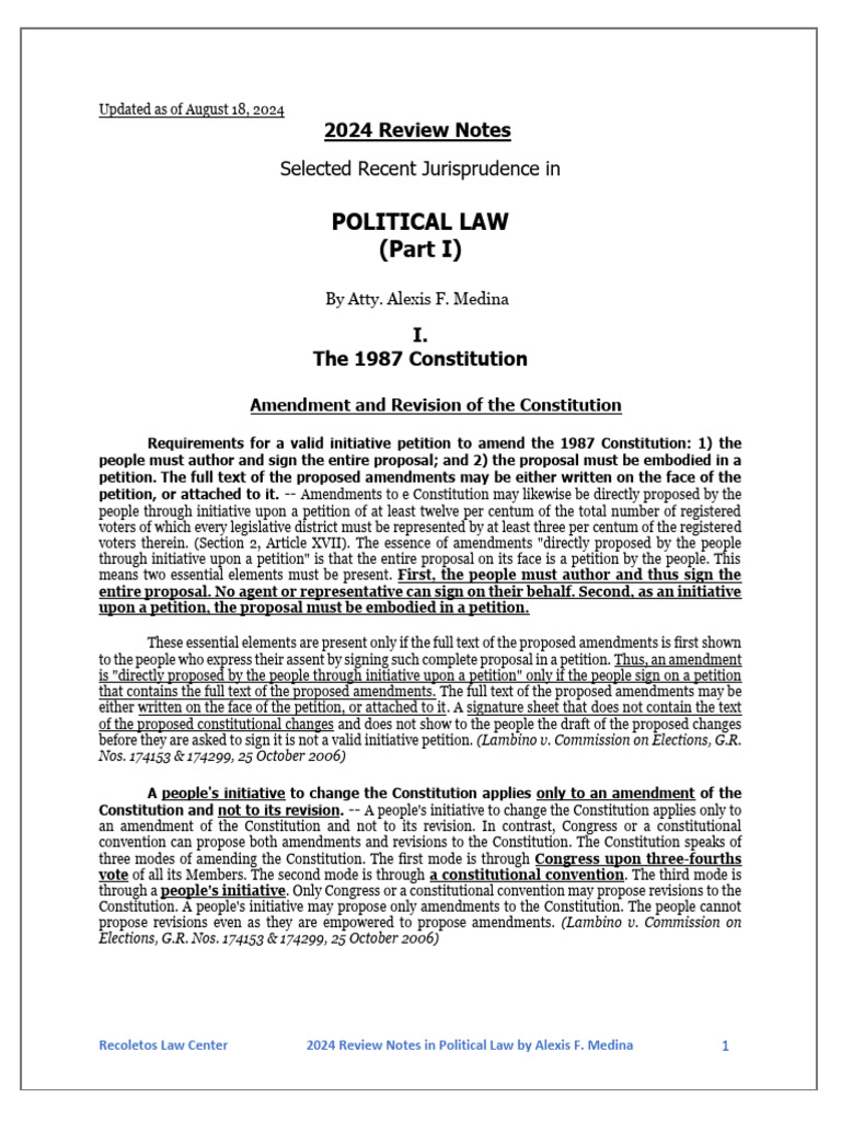 Political Law Reviewer Part I - By Atty. Alexis F. Medina - 2024 | PDF ...