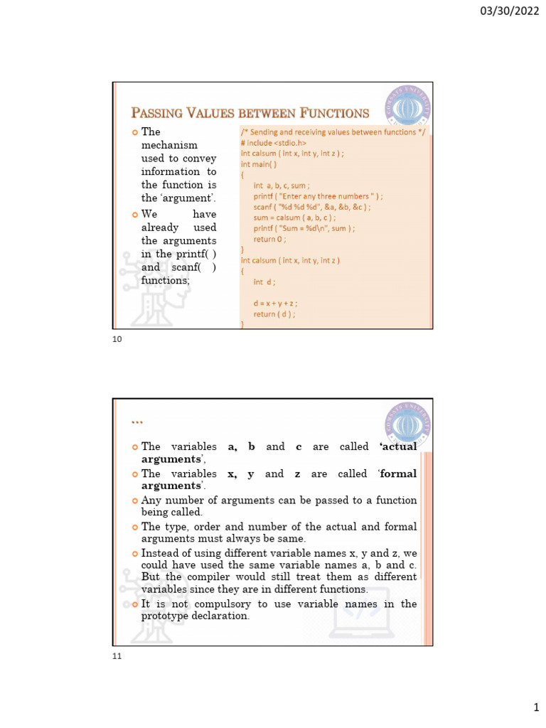 Lec 12 Function Arguments Pdf Parameter Computer Programming Variable Computer Science