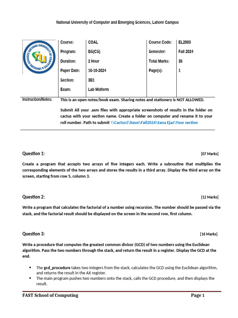 Coal Mid Sec 3b1 | PDF | Computer Programming | Algorithms And Data ...