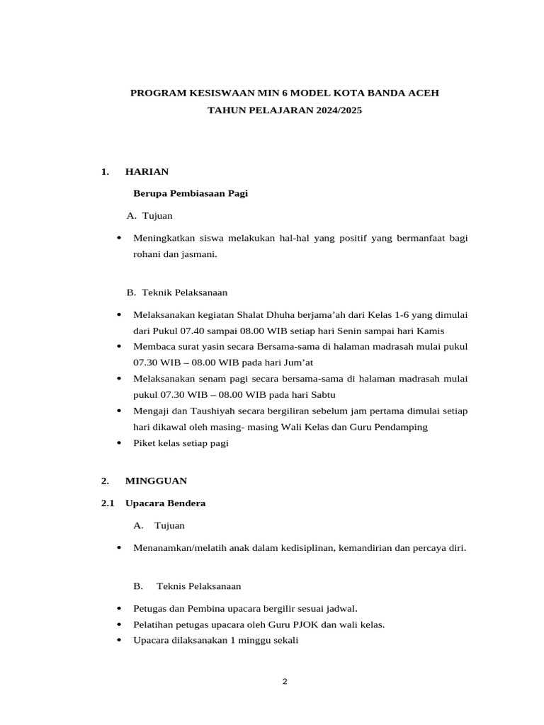 Program Kesiswaan 2024-2025 | PDF