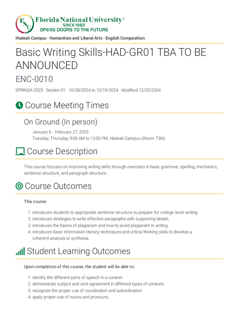 Basic Writing Skills Had Gr01 Tba To Be Announced Enc 0010 Springa 2025 ...