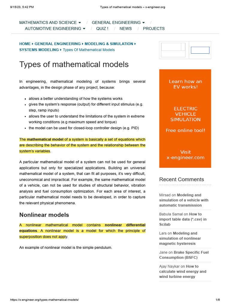 Types of Mathematical Models | PDF | Mathematical Model | Nonlinear System