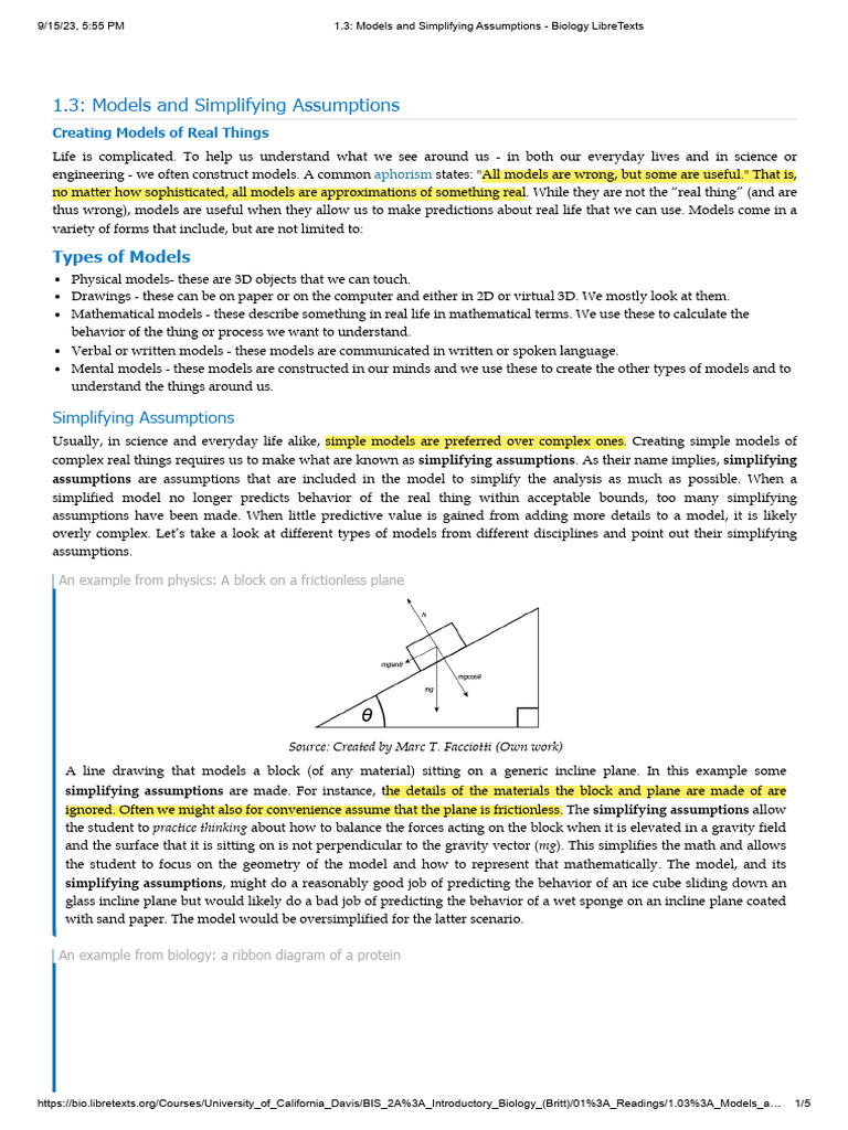 1.3 - Models and Simplifying Assumptions - Biology LibreTexts | PDF ...