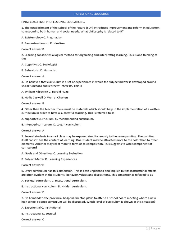 PROFED BLESSINGS 1.1 | PDF | Curriculum | Educational Assessment