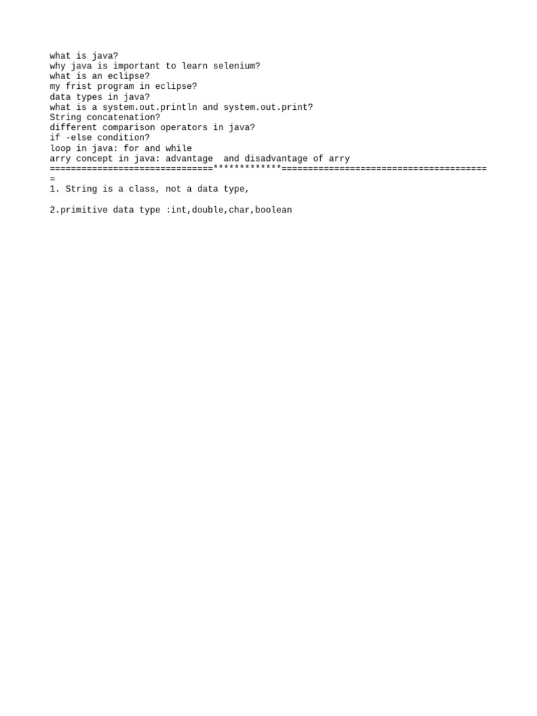 Java Basics: Learning Java for Selenium | PDF