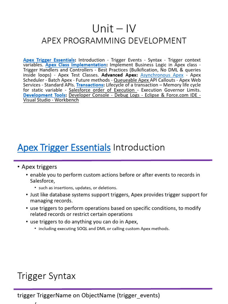 Unit IV Advanced Apex | PDF | Computer Programming | Computing