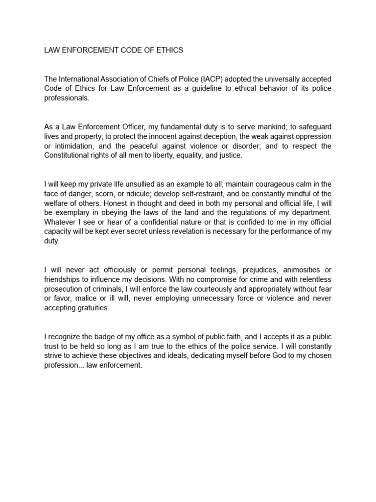 Law Enforcement Code of Ethics | PDF