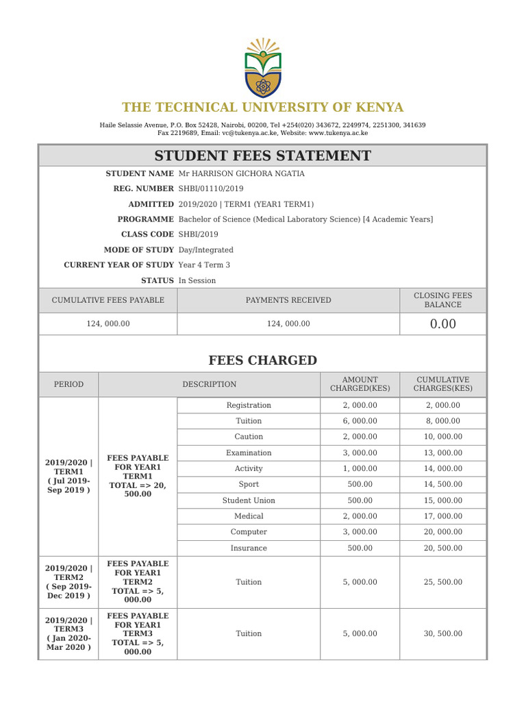 Student Fees Statement for Harrison Ngatia | PDF | Cash | Business