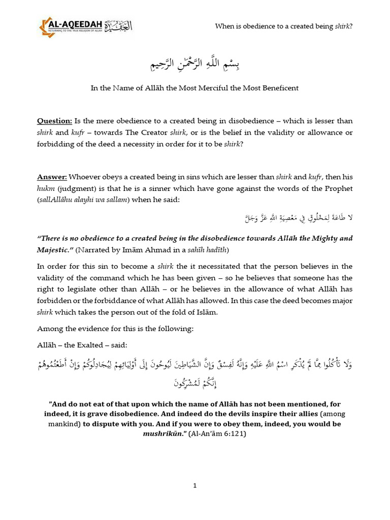 When Is in Sin Shirk | PDF | Abrahamic Religions | Islamic Belief And ...