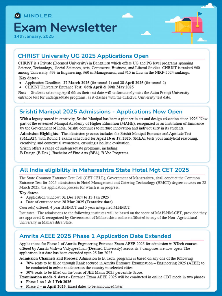 Mindler Exam Newsletter 14th January, 2025 | PDF | University And ...
