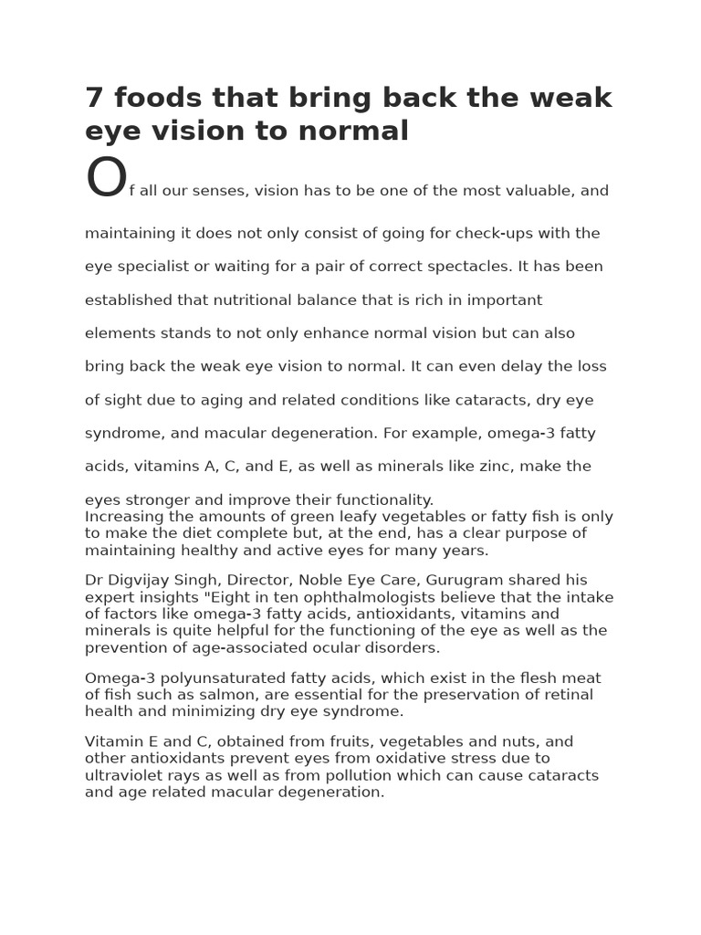 7 Foods That Bring Back The Weak Eye Vision To Normal | PDF | Cataract ...
