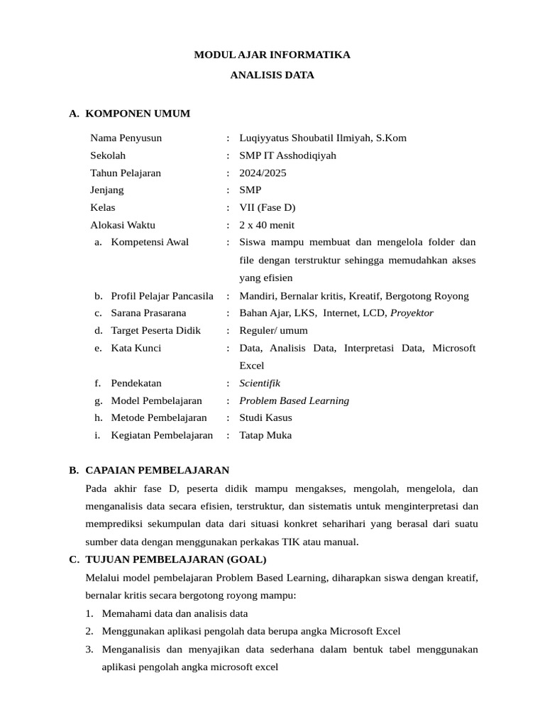 MODUL AJAR Informatika Analisis Data | PDF MODUL AJAR Informatika Analisis Data | PDF