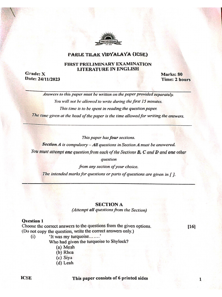 PTV ENGLISH LITERATURE 80 MARKS | PDF