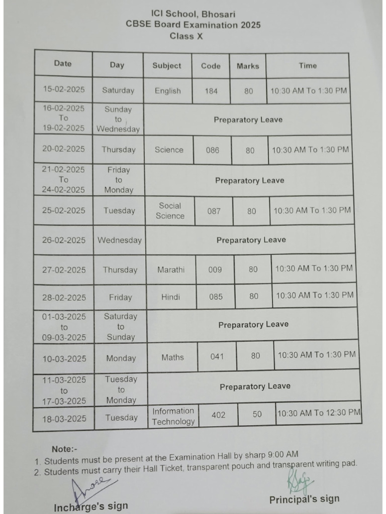 CBSE Board Exam Time Table (2024-25) | PDF