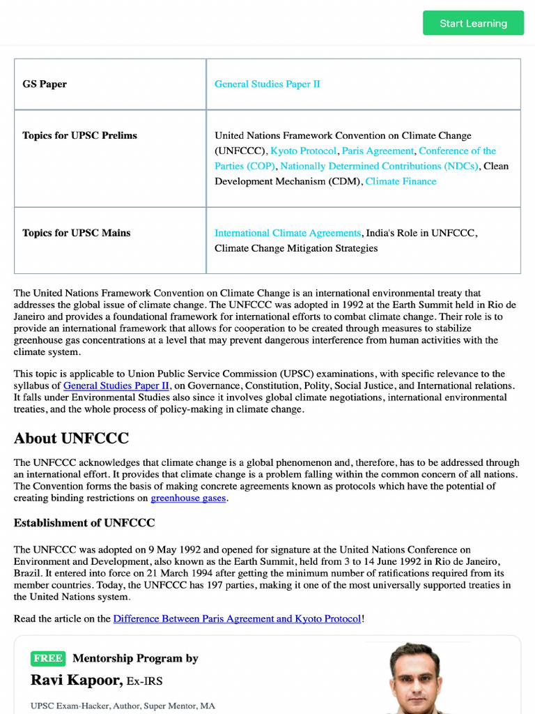 UNFCCC (United Nations Framework Convention On Climate Change) - UPSC ...