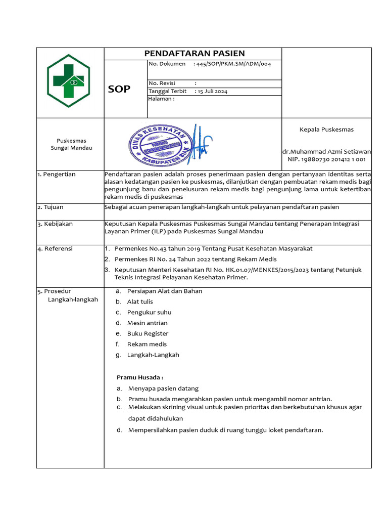 SOP-Pendaftaran-Pasien-ILP OK | PDF